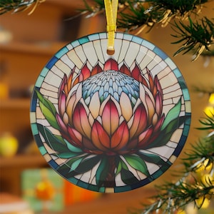 King Protea Glass Ornament Protea Faux Stained Glass Ornament South ...