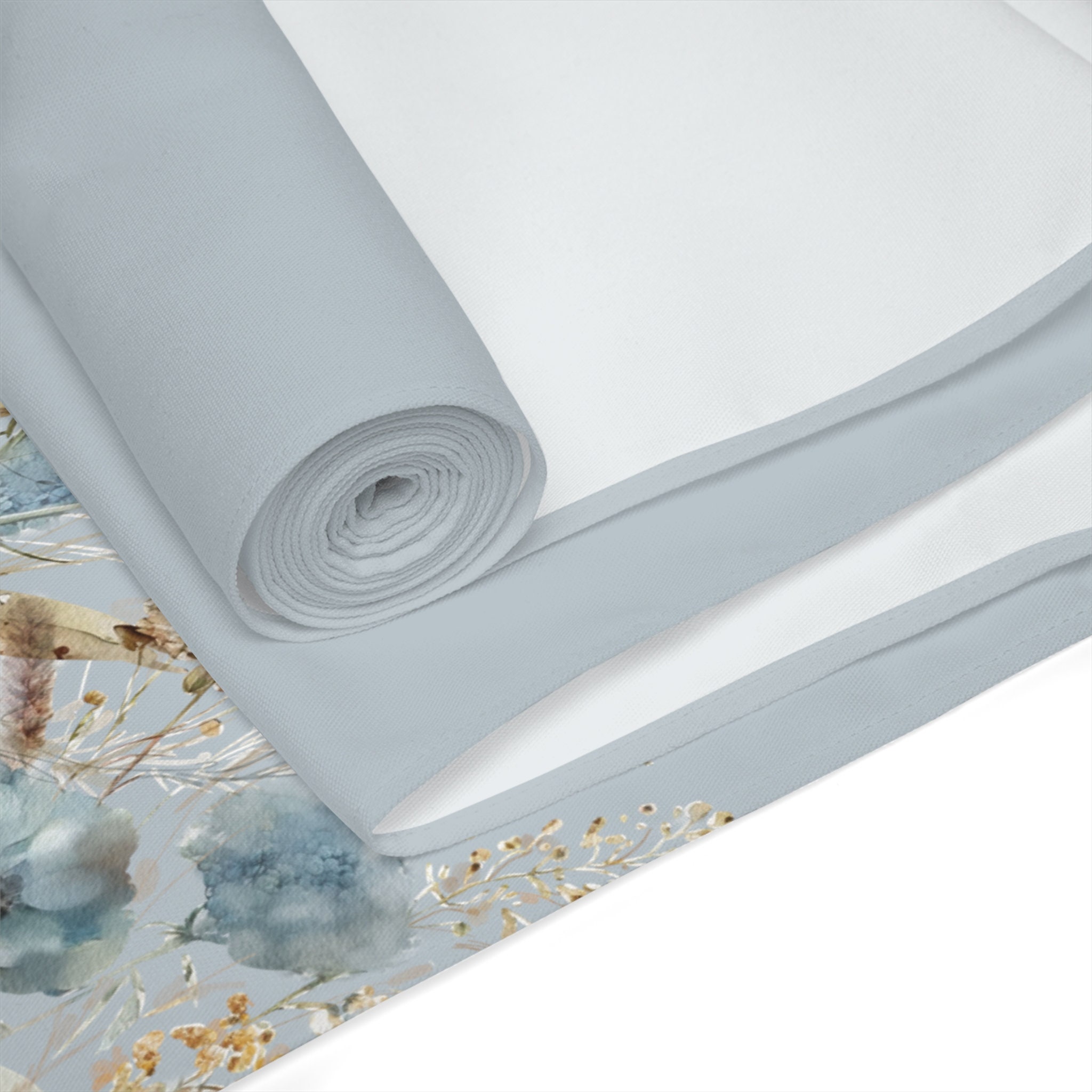 Blue Autumn Floral Border Table Runner, Boho Wildflower Fall Runner ...