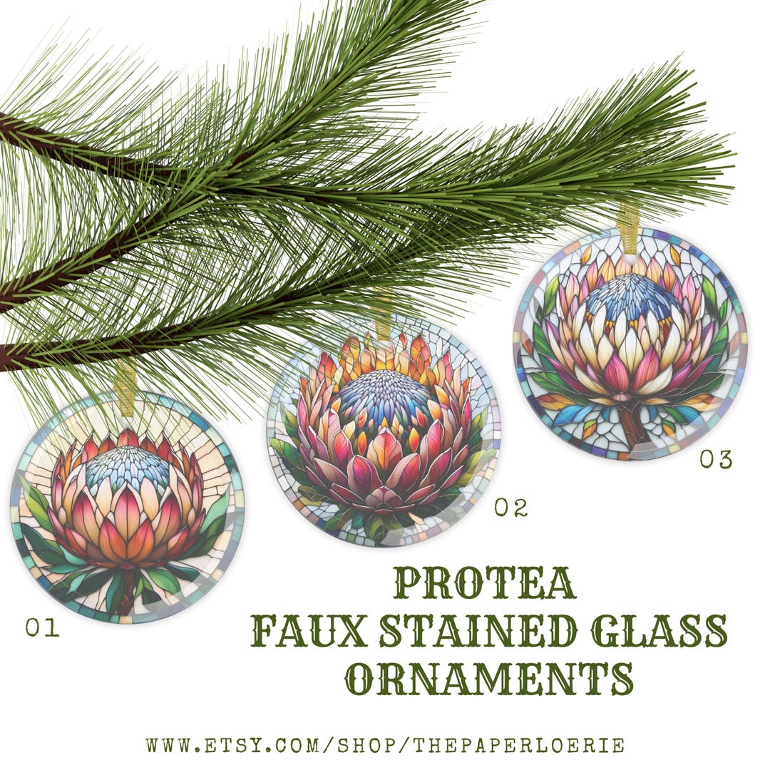 King Protea Faux Stained Glass Ornament South Africa Floral Fynbos ...