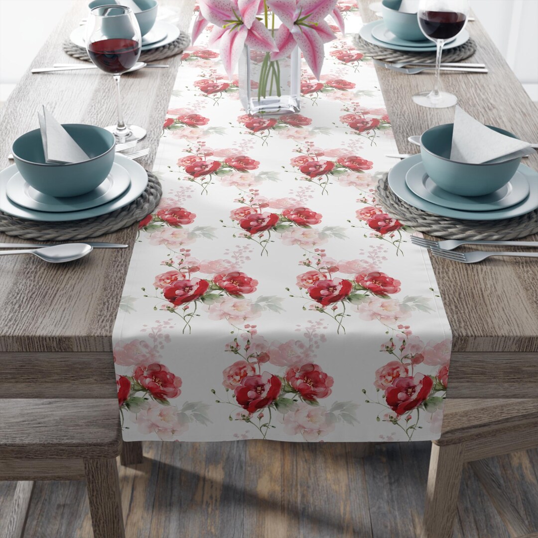 Wild Red Rose Table Runner Romantic Table Decor Shabby Chic Rambling ...