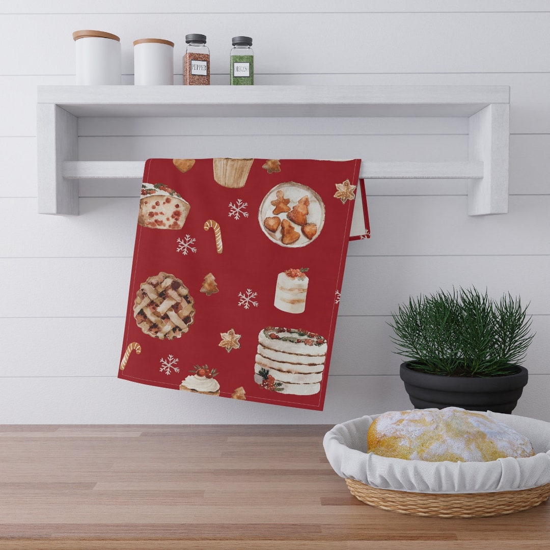 Torchon de Noël, torchon de Noël, torchon en coton rouge, décoration de ...