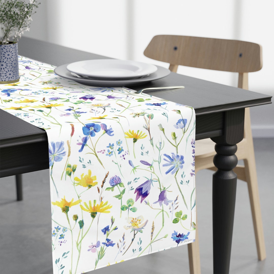 Summer Flowers Table Runner, Wildflowers Table Linens, Spring Table ...
