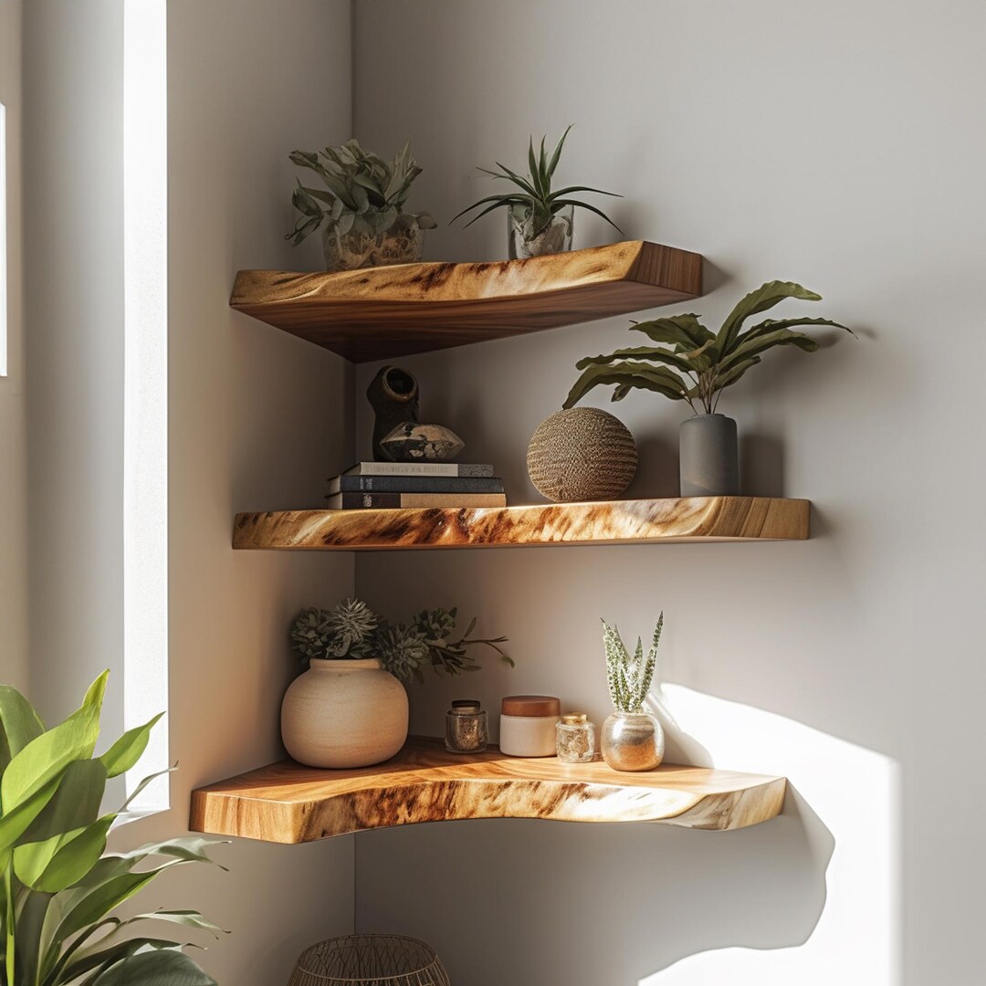 Floating Corner Shelf Bookshelf Decorations Live Edge Floating Shelf ...