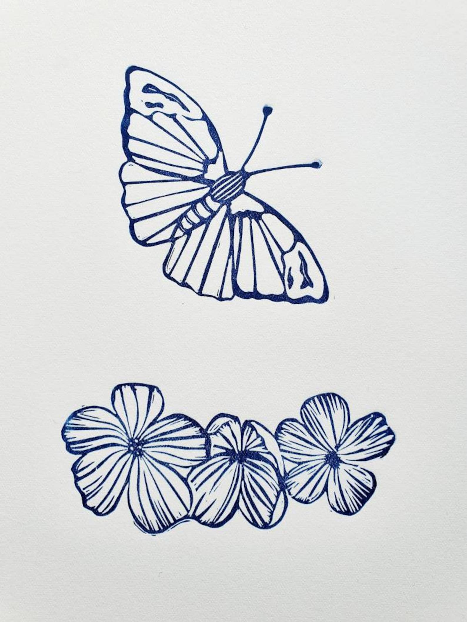 Original Linoprint 'butterfly & Bloom' - Etsy UK