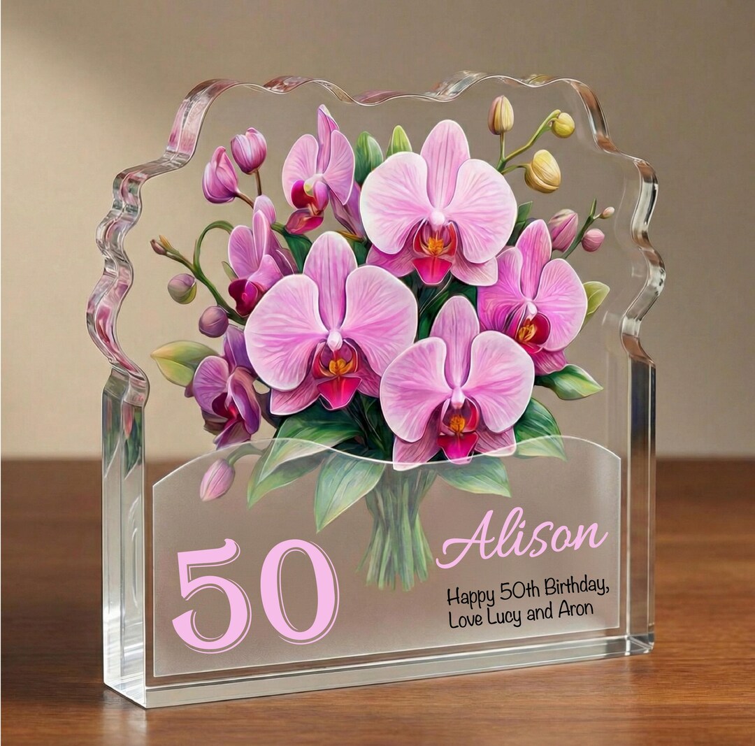 Personalised 50th Birthday Plaque for Her – Custom Orchid Acrylic ...