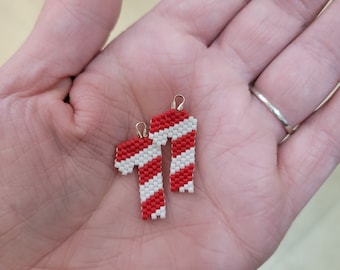 Beaded Christmas Candy Cane Earrings Etsy