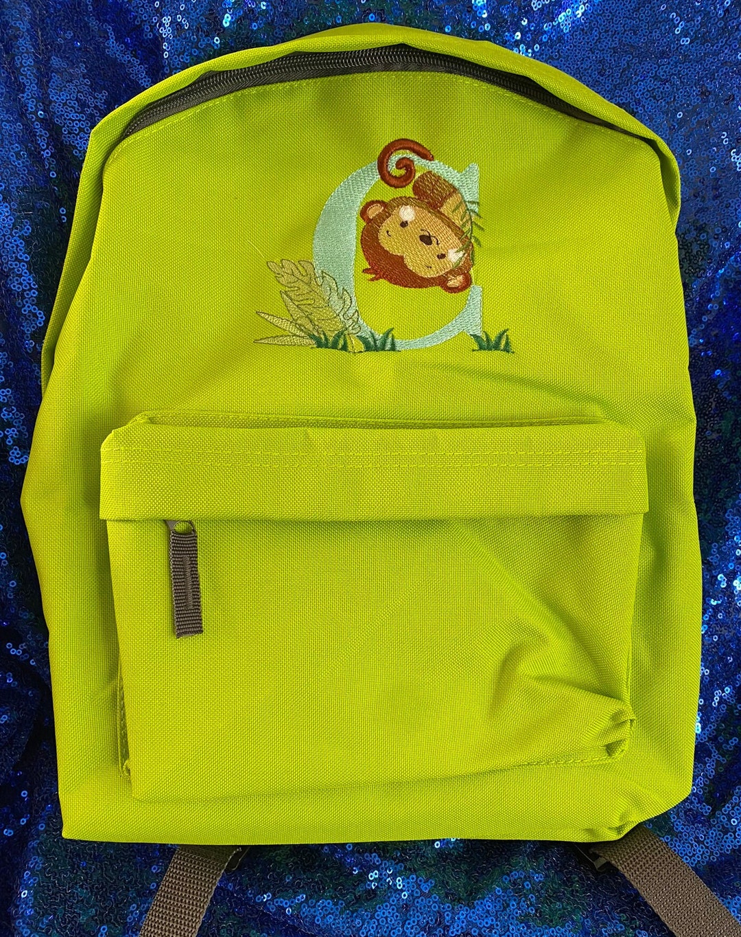 Personalised Kids Monkey Monogram Backpack, Rucksack, Bag, Embroidered ...