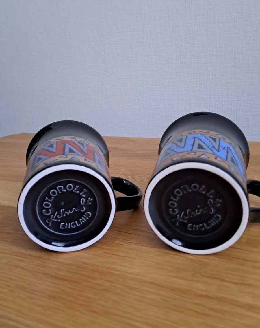 Vintage Coloroll Kilncraft Black Ceramic Mugs With Geometric - Etsy