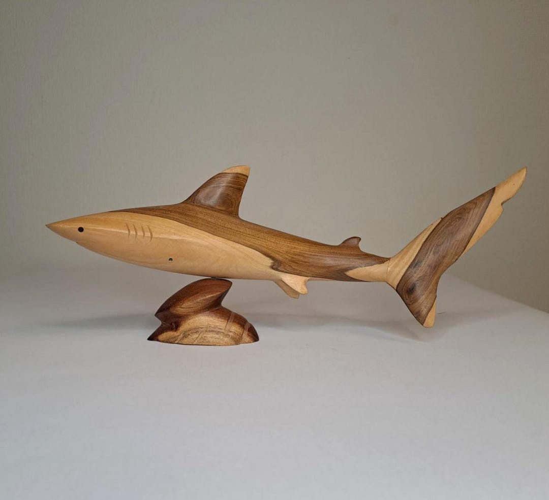 Hand-carved Wooden Shark Sculpture – 10'' Marine Life Decor, Ocean ...
