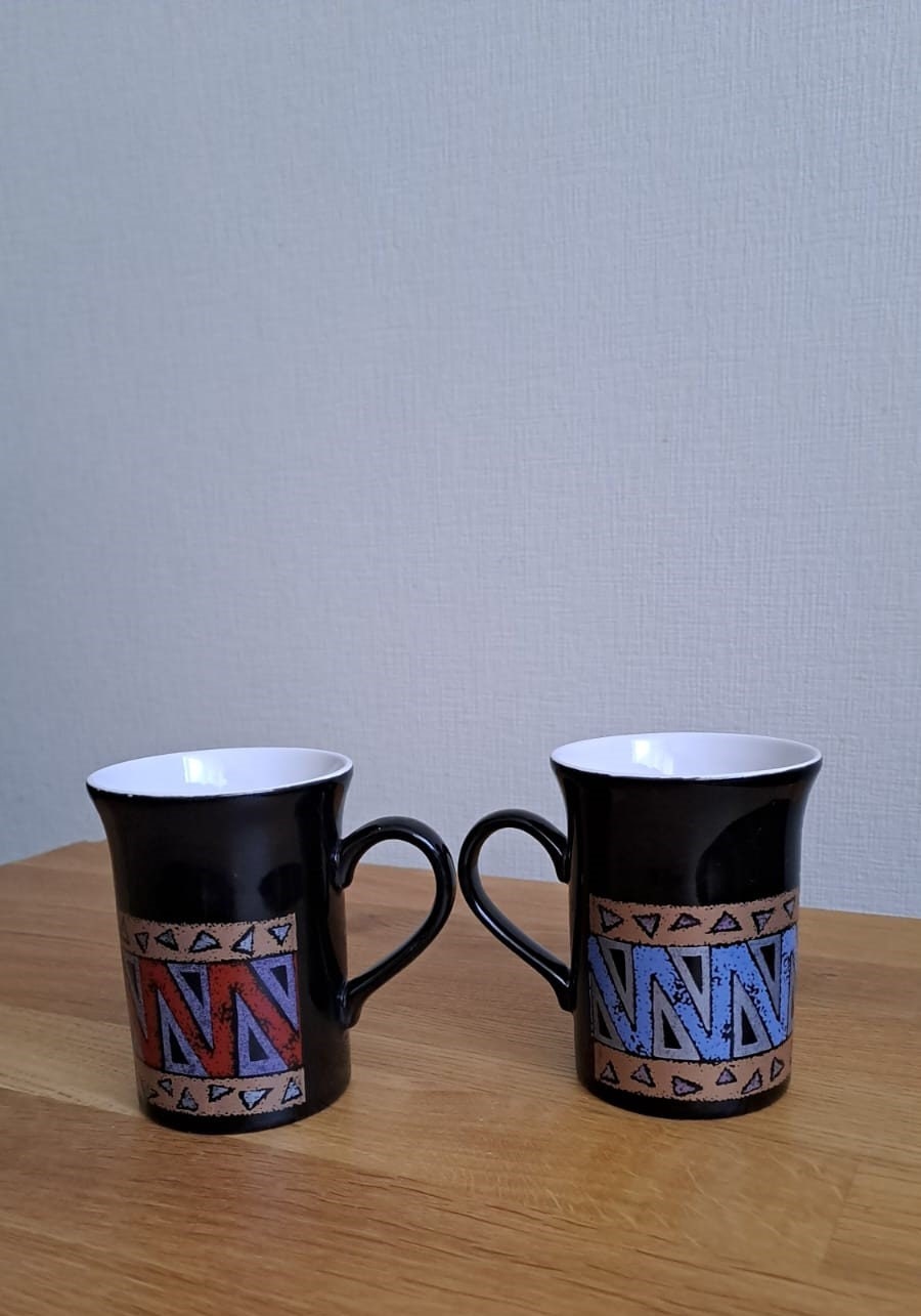 Vintage Coloroll Kilncraft Black Ceramic Mugs With Geometric - Etsy