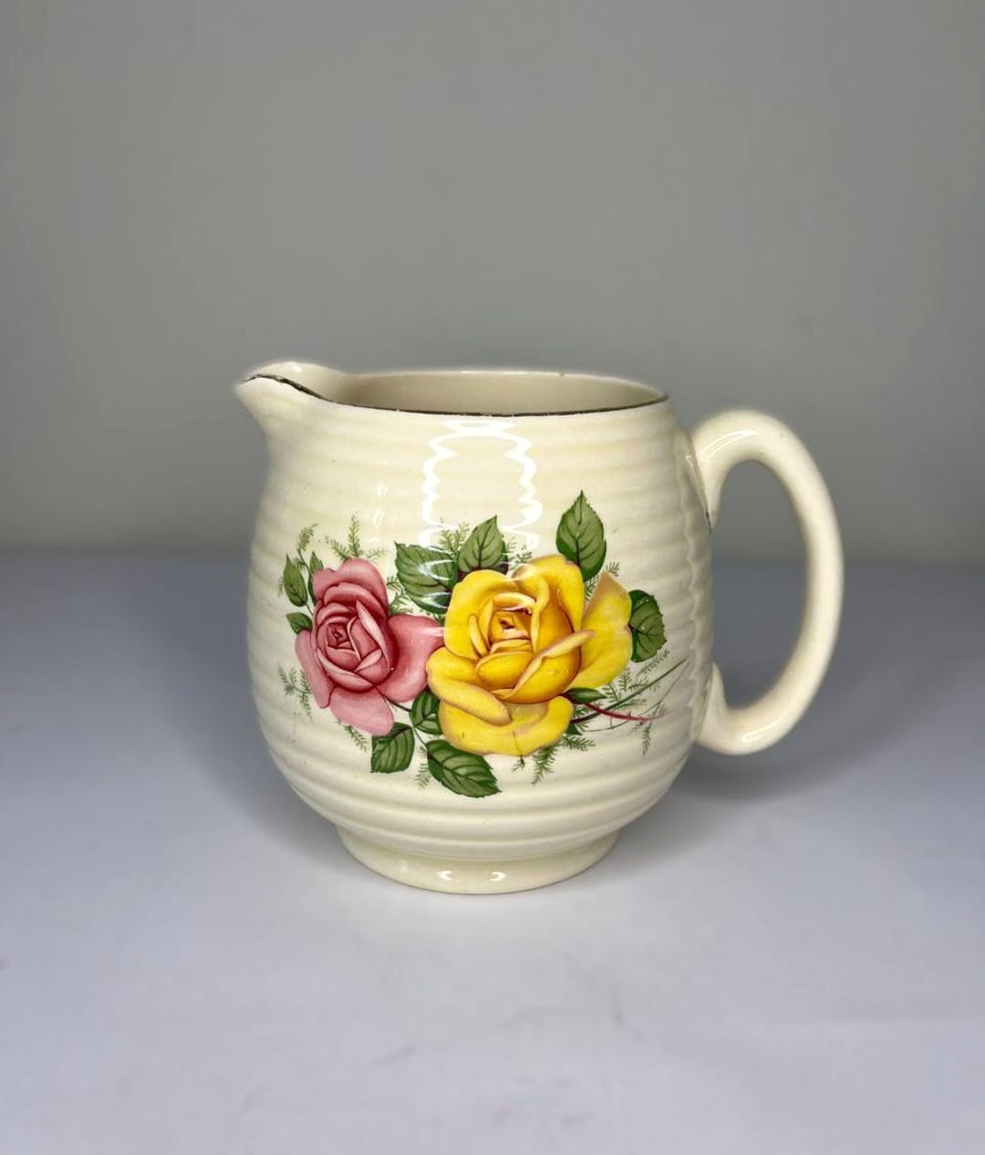 Vintage Beswick Bee Hive Jug: Ribbed Floral Roses Milk/creamer - Etsy