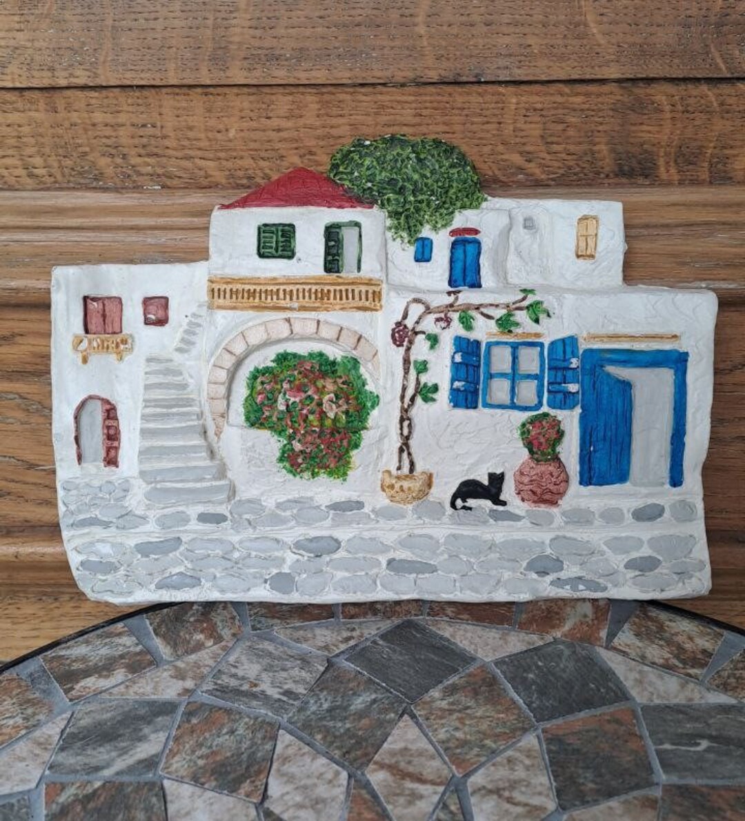 Traditional Greece White Ceramic Wall Plaque, Hand Crafted Wall Decor ...