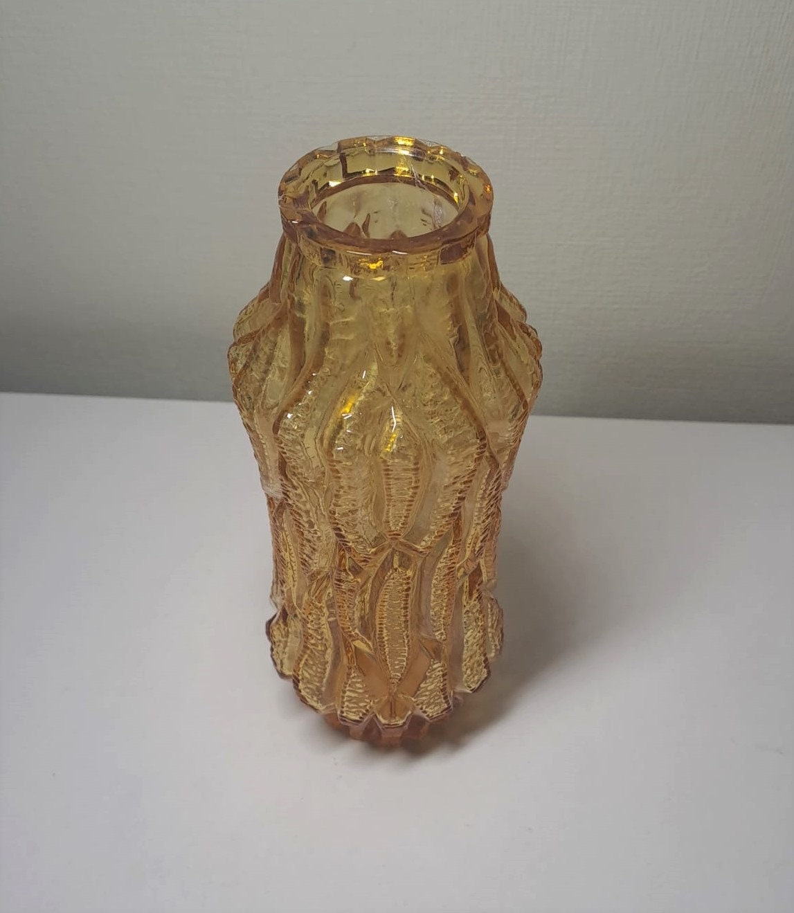 Mid-century Oberglas Rippled Glass Vase in Deep Yellow/ Amber Color ...