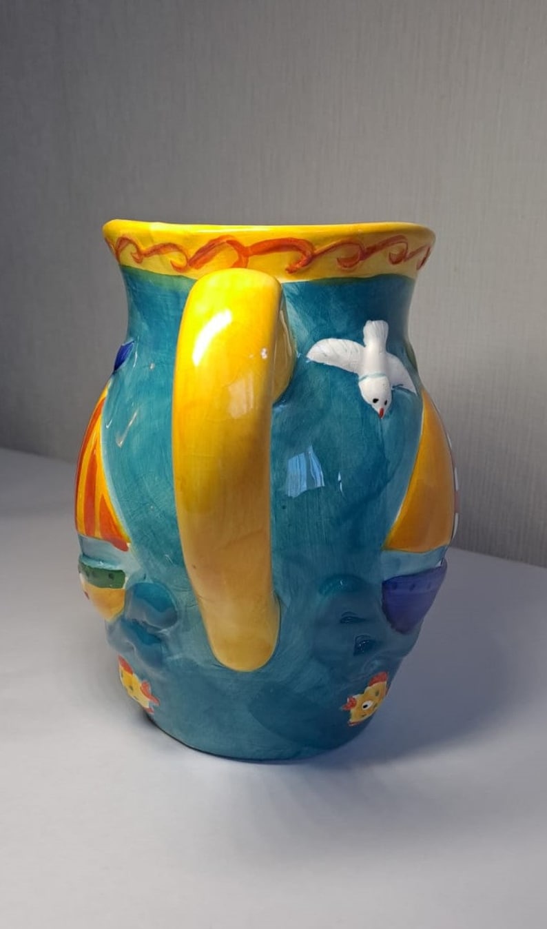 Vintage Hand Painted RAYWARE Ceramic Pitcher Sailing Boats, Mid-century ...