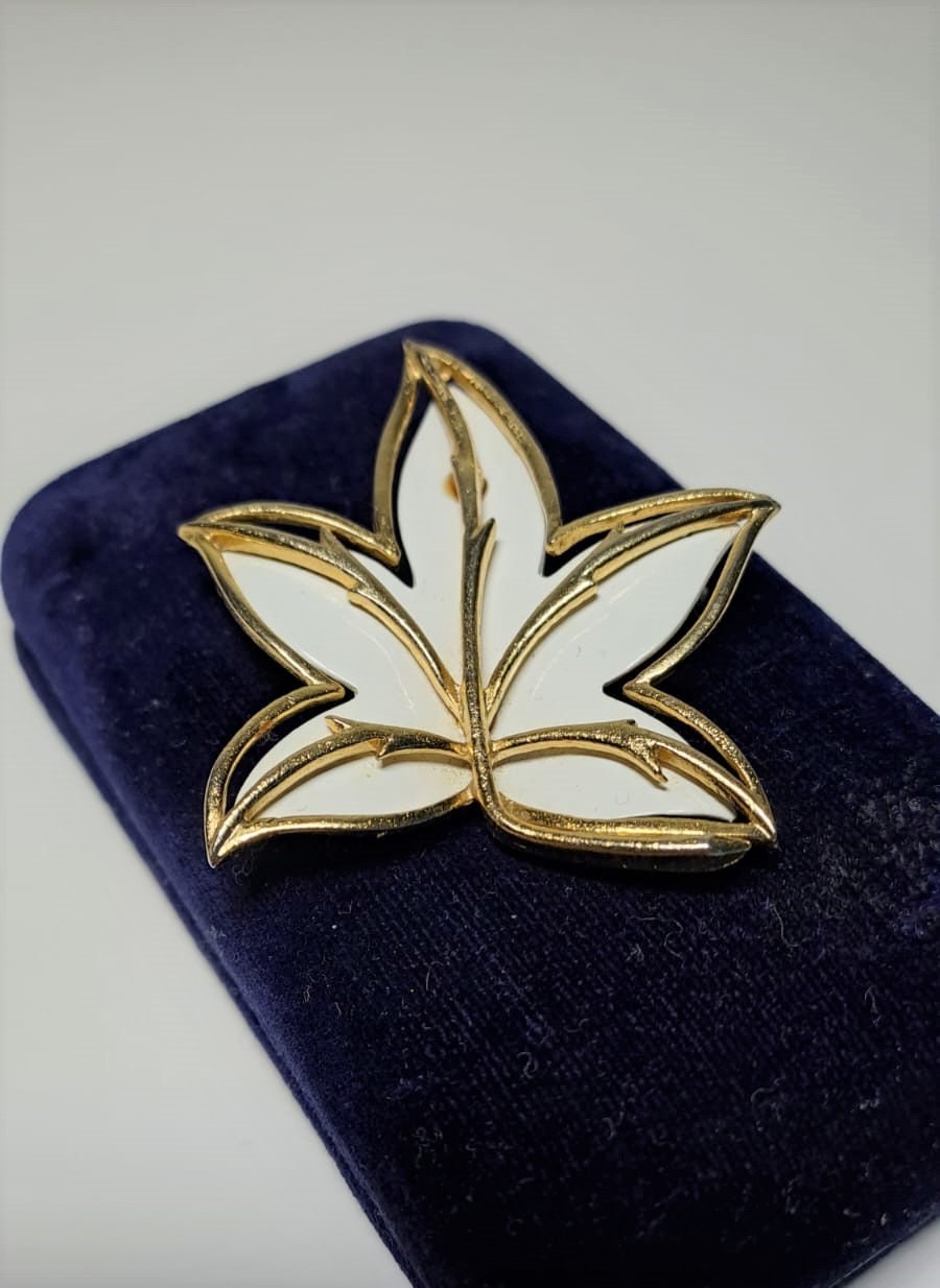Vintage PIM Joseph Piscitelli Brooch Pin Ivory Gold Leaf - Etsy