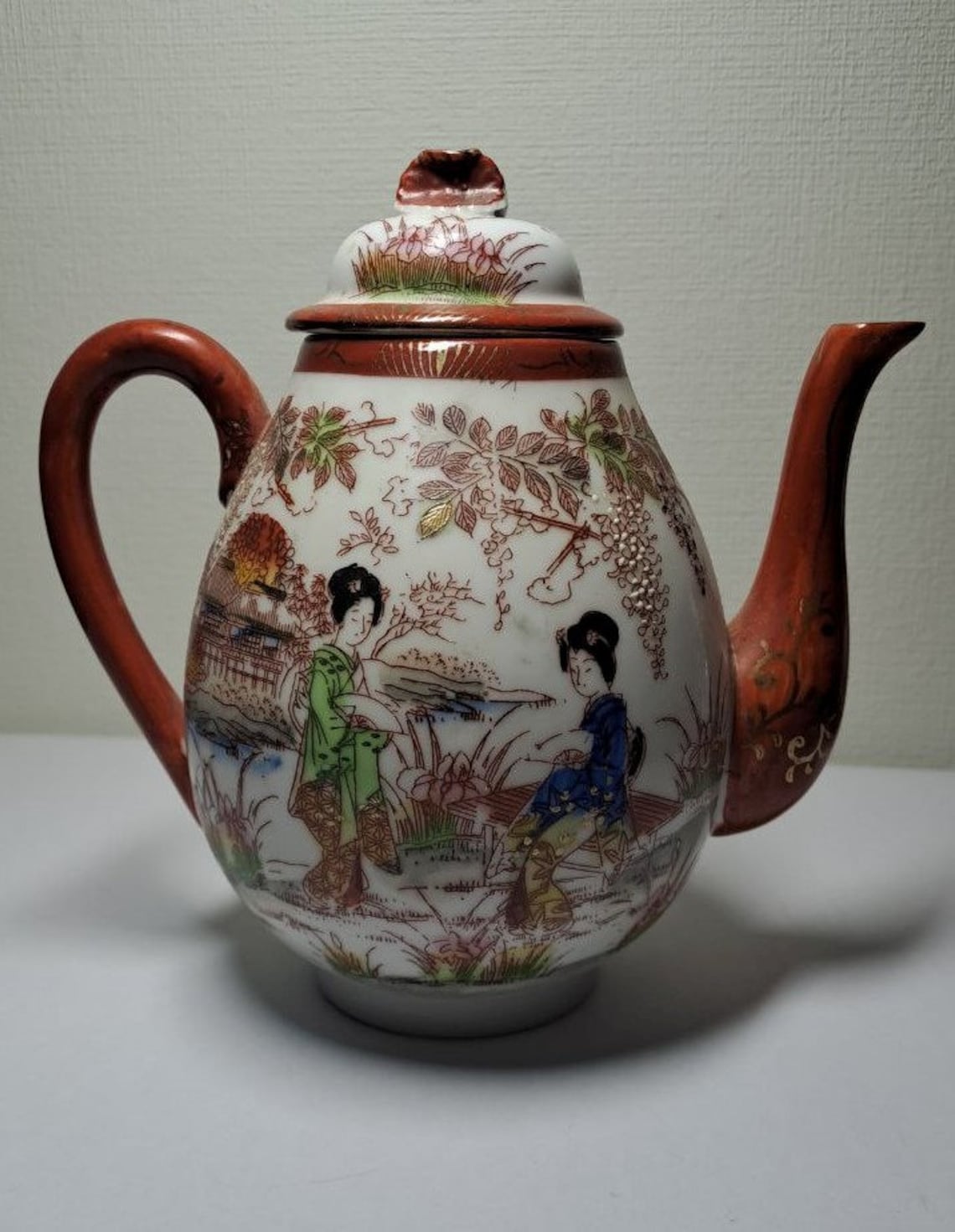 Antique Red Nippon Tokusei Geisha Tea Set, Japanese Porcelain Set ...