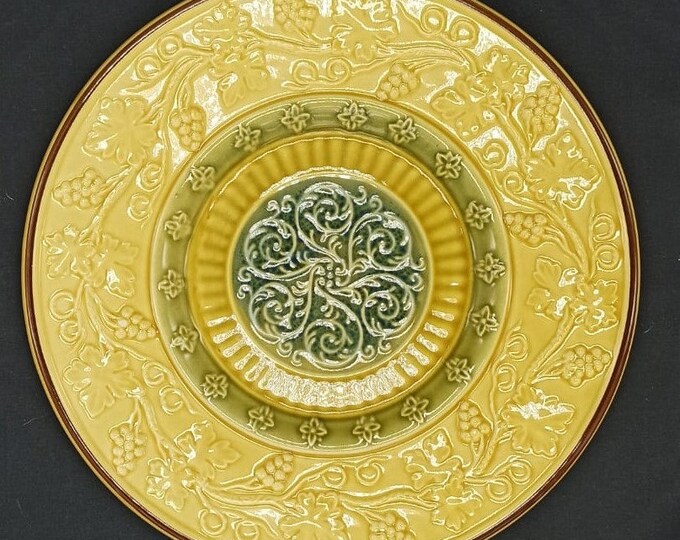 Large Antique Majolica Plate, Yellow Grape Vine Pattern Scroll 1910s ...