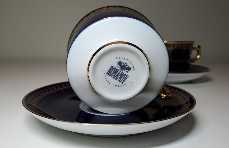 Romanov Collection Cobalt Blue Gold Trim 2 Tea Sets 2 Cups, 6 Saucers ...
