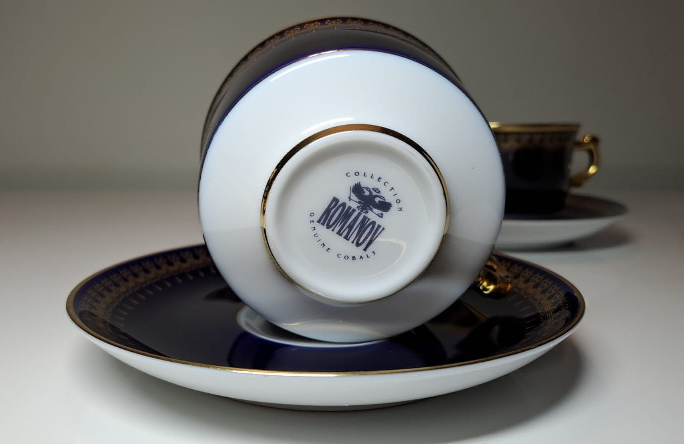 Romanov Collection Cobalt Blue Gold Trim 2 Tea Sets 2 Cups, 6 Saucers ...