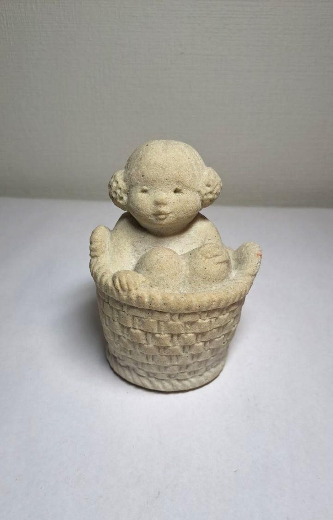 Vintage Sandstone Little Girl in Basket Figurine | Marbell Stone Art ...