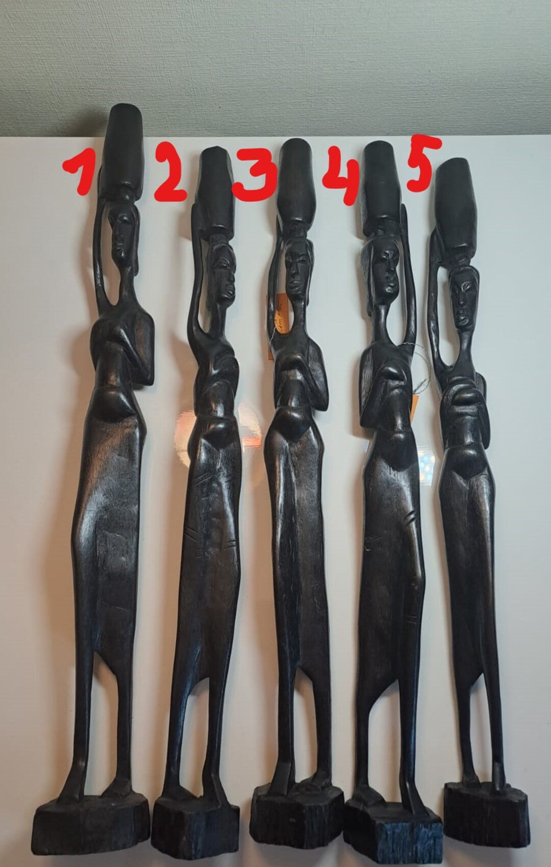 5 Vintage African Hand Carved Wooden Females Tribal Figurines From ...