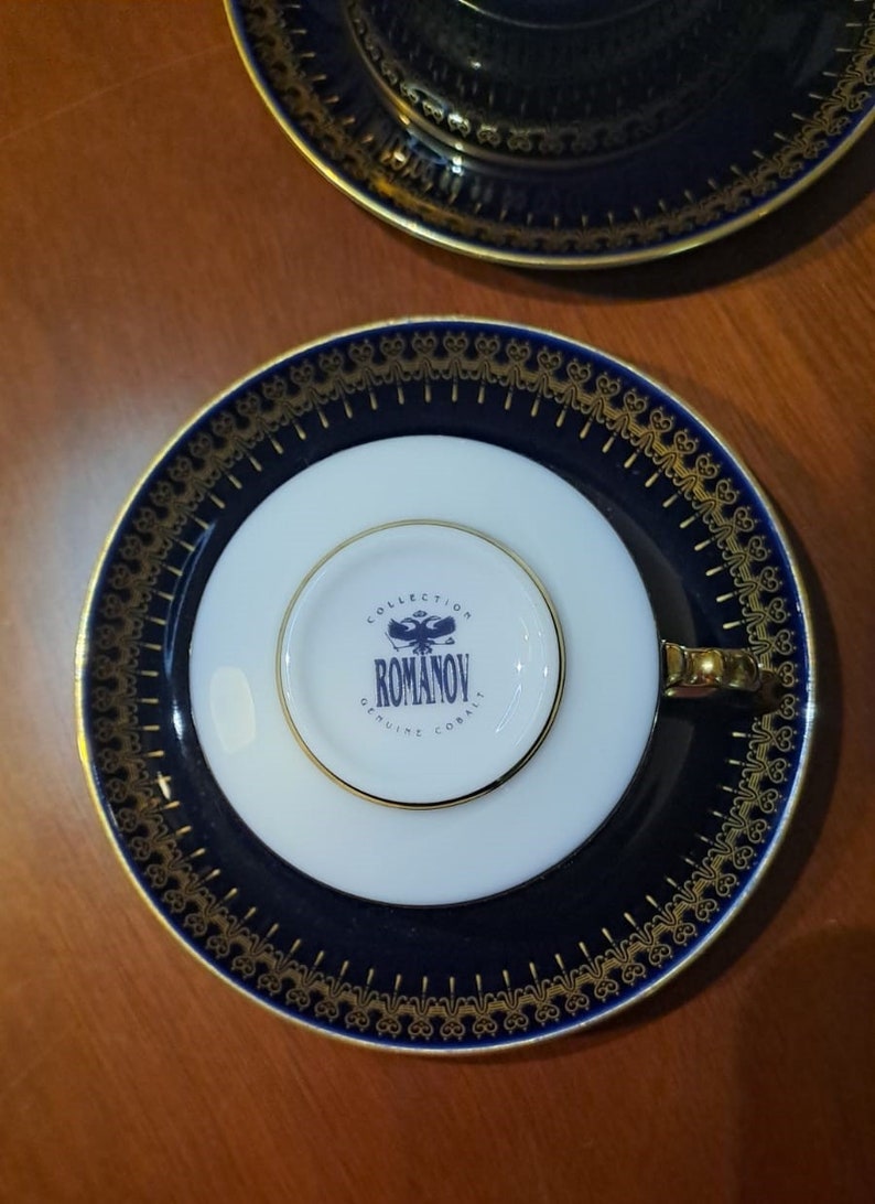 Romanov Collection Cobalt Blue Gold Trim 2 Tea Sets 2 Cups, 6 Saucers ...