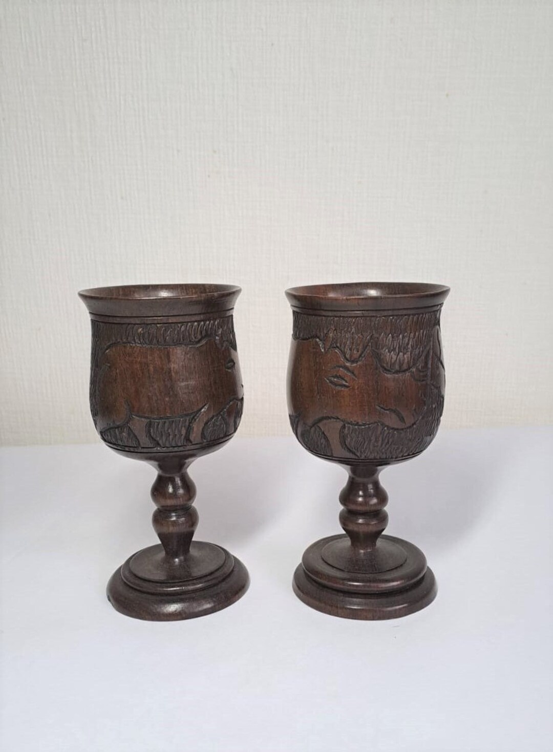 Vintage African Dark Wood Carved Goblets, Rhino Carved Goblets 5'' - Etsy