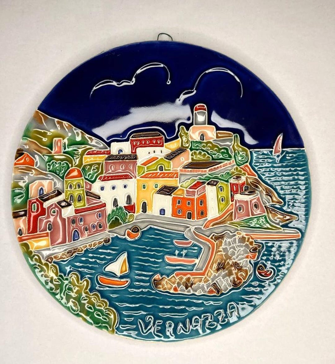 Vintage Italian Ceramic Wall Plaque | Hand-painted Vernazza Souvenir ...