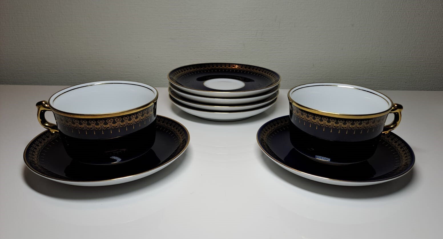 Romanov Collection Cobalt Blue Gold Trim 2 Tea Sets 2 Cups, 6 Saucers ...