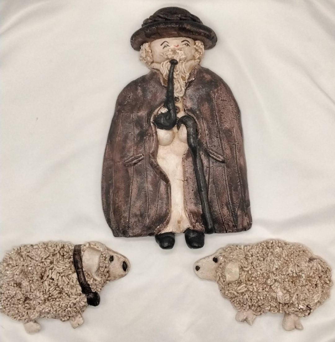 Set of Vintage Terracota Handmade Gypsum Wall Decoration Figures - Old ...