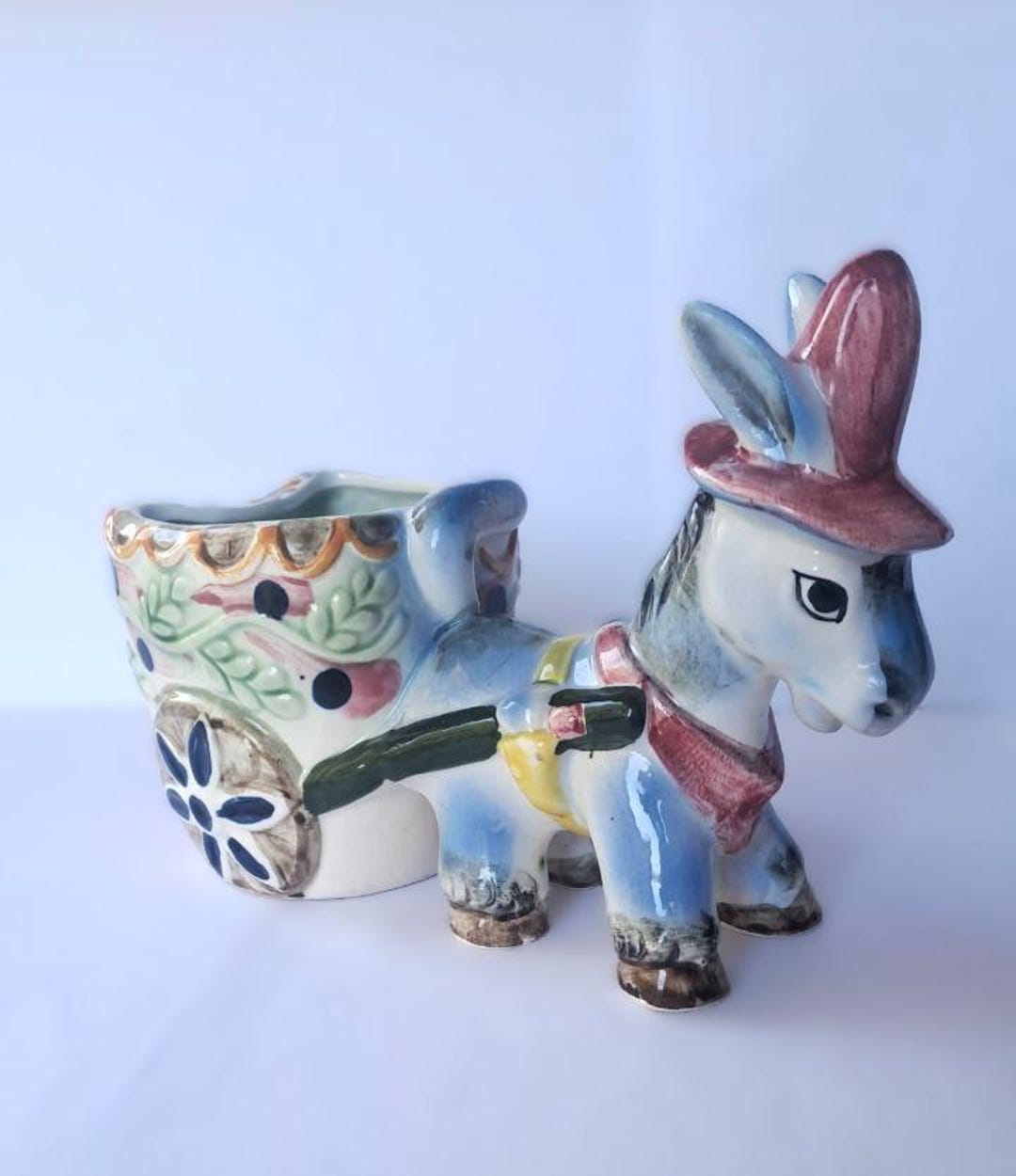 Vintage Hand-painted Ceramic Planter - Donkey With Cart, Made in Japan ...