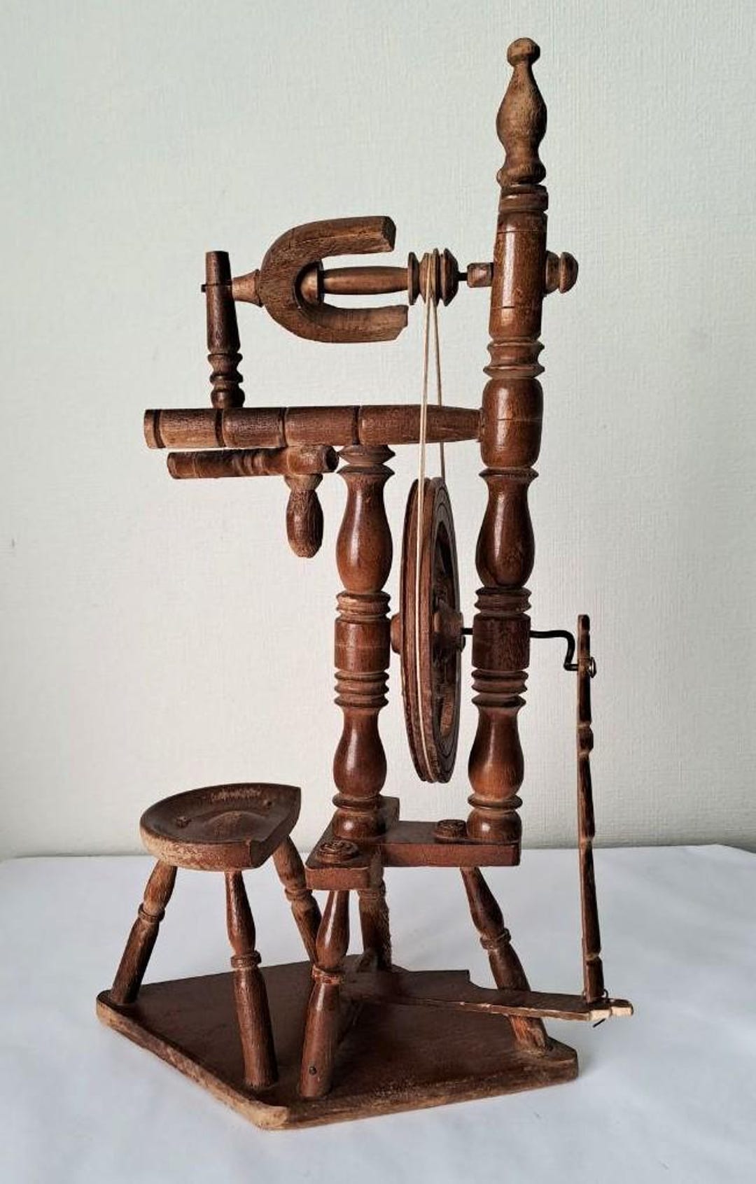 Vintage Wooden Handmade Miniature Spinning Wheel, Functional, Doll ...