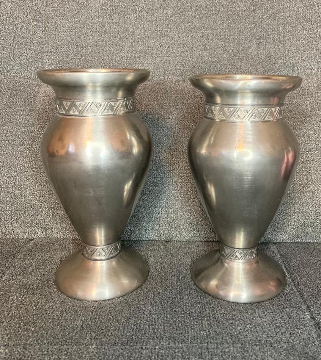 Pair of Vintage Pewter Vases Candleholders 6" H X 3" W. Made in Norway ...