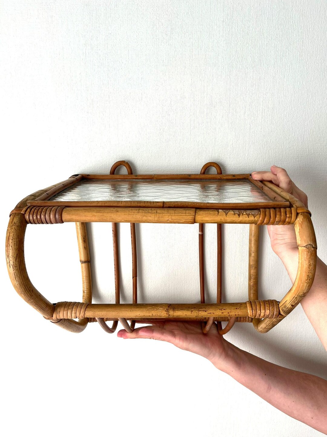 Vintage Bamboo Rattan and Glass Wall Phone Shelf - Etsy