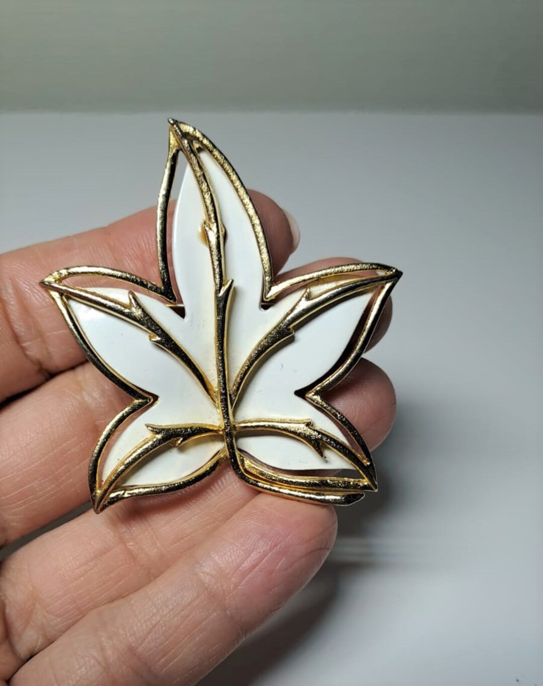 Vintage PIM Joseph Piscitelli Brooch Pin - Ivory Gold Leaf, 1950s, 2 ...