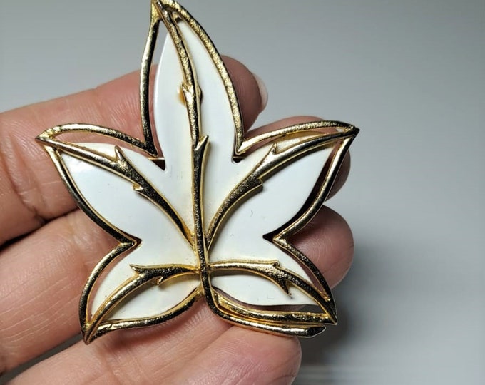 Vintage PIM Joseph Piscitelli Brooch Pin - Ivory Gold Leaf, 1950s, 2 ...