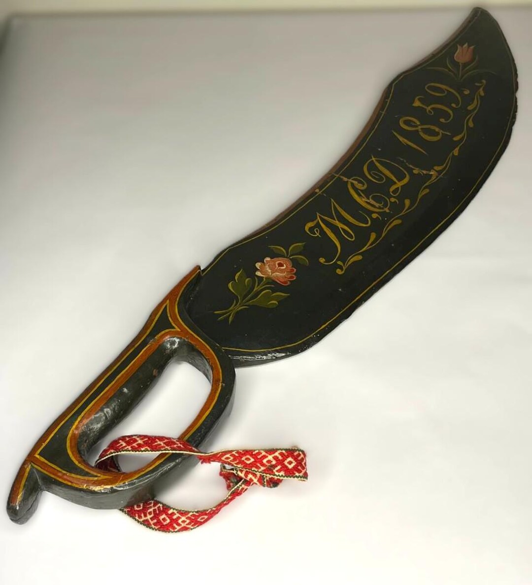 Antique 1859 Large Swedish Wooden Flax Knife Hand-painted Folk Art ...