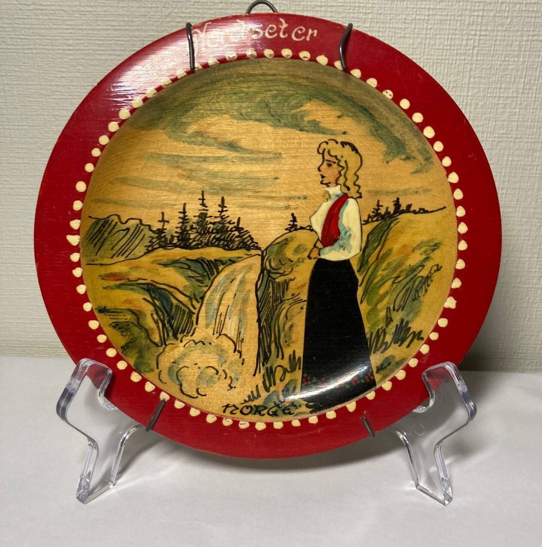Antique Wooden Hand Painted Plate, Naive Art, Made in Norway, 6 3/4 ...