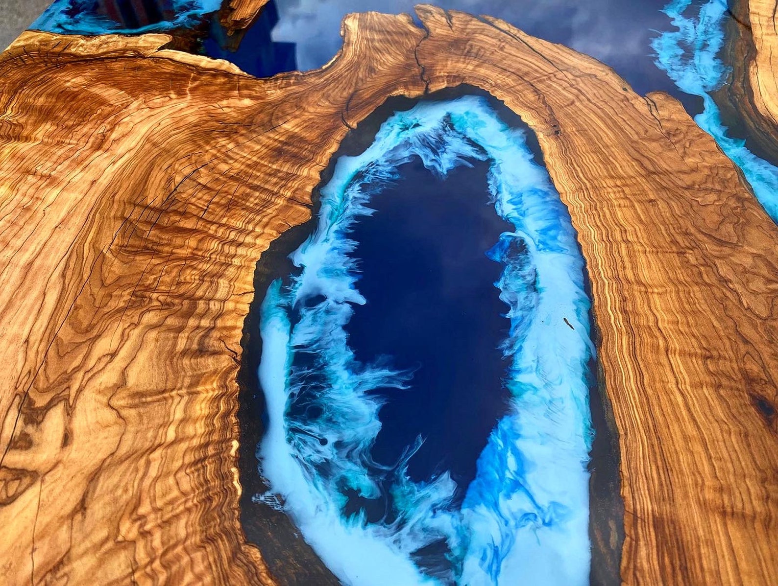 Custom Order Olive Ocean Sea Design Blue Epoxy Coffee Table - Dining ...