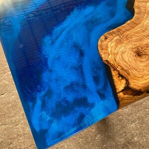Custom Order White Dark Blue Ocean Sea Resin Table- Live Edge Olive ...