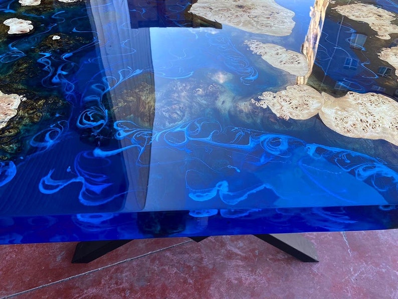 Custom Order 3D Transparent Blue Epoxy Table - River Table- Dining ...