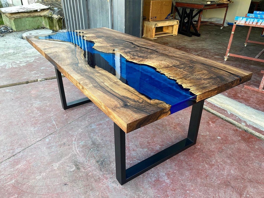 Custom Order Dark Walnut Blue Transparent Epoxy Table Resin Table River ...