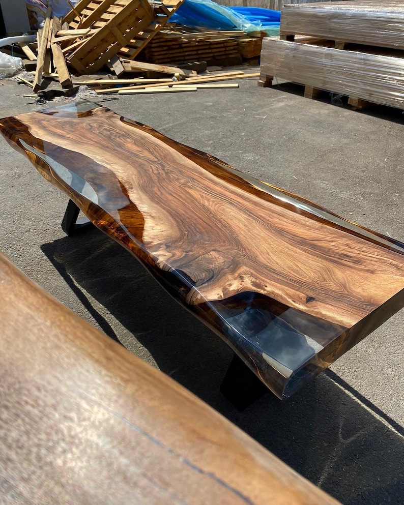 Custom Order Walnut Clear Brown Epoxy Bench-live Edge - Wooden Bench ...