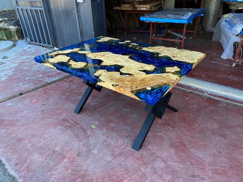 Custom Order 3D Transparent Blue Epoxy Table - River Table- Dining ...