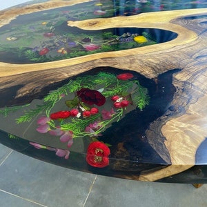 Custom Order Flowers Dark Walnut Round Diameter Smoke Grey Epoxy Resin ...