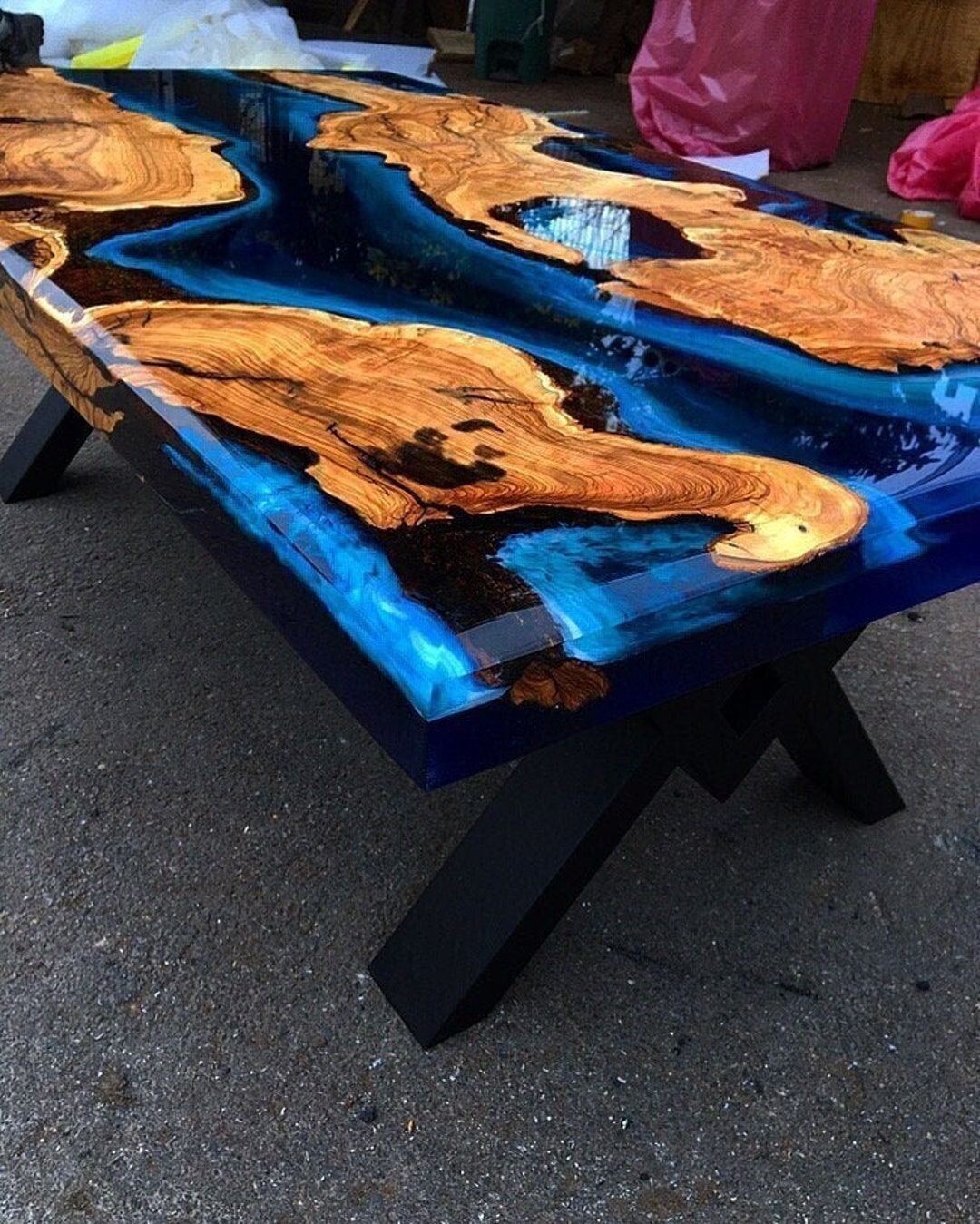 Custom Order Olive Wood Sea Ocean İce White Blue Epoxy Coffee Table ...