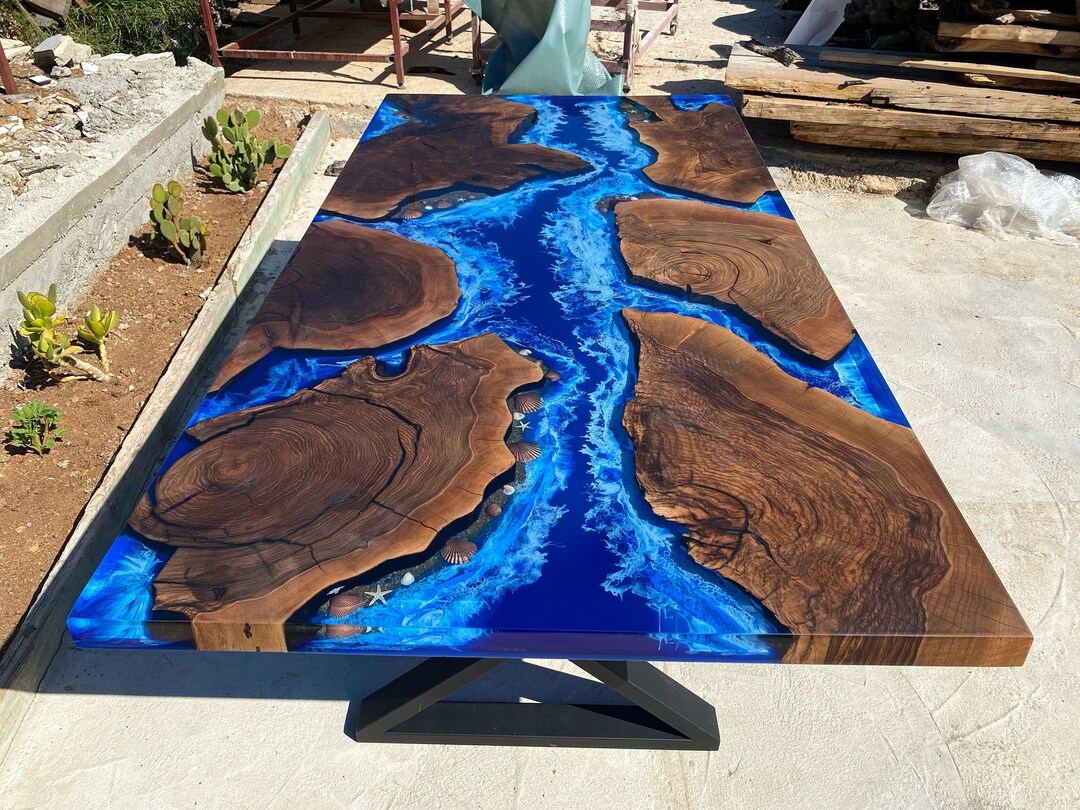 Custom Order Dark Walnut Wood Ocean Table, Dining Epoxy Table, Living ...