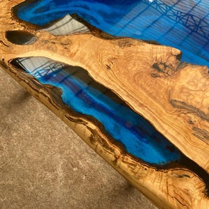 Custom Order White Dark Blue Ocean Sea Resin Table- Live Edge Olive ...