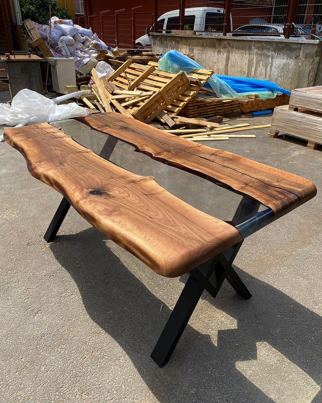 Custom Order Curved Edge Transparent Clear Walnut Epoxy Table -round ...