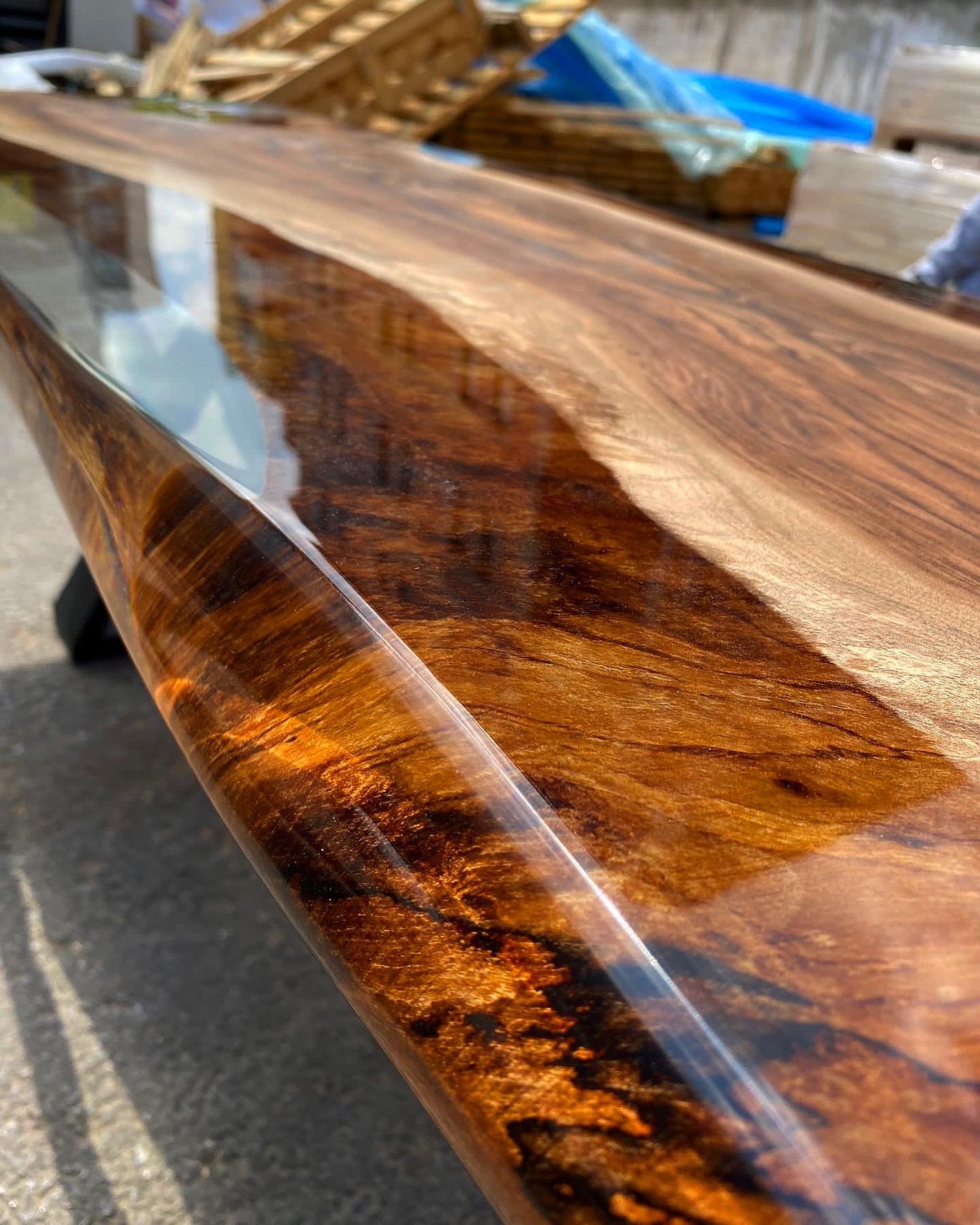 Custom Order Walnut Clear Brown Epoxy Bench-live Edge - Wooden Bench ...